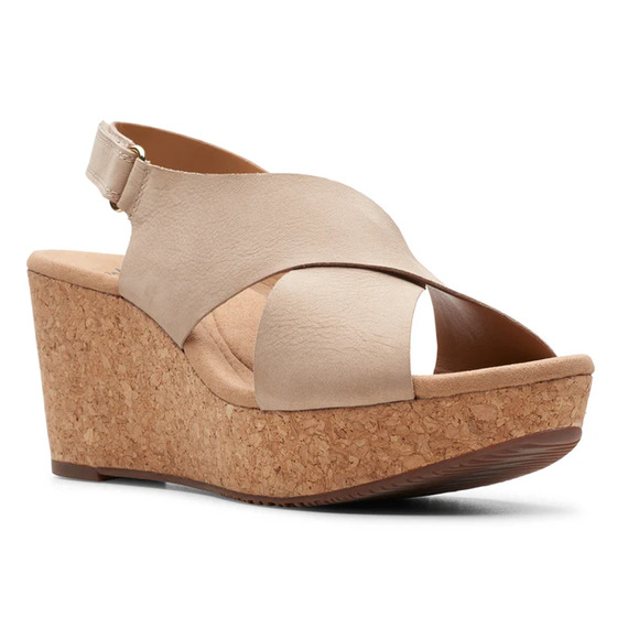 Clarks | Shoes | Clarks Annadel Eirwyn Tan Nubuck Cork Slingback Wedge ...